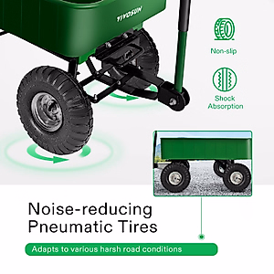 VIVOSUN Heavy-Duty Garden Dump Cart, 600-Pound Capacity, Multifunctional Pulling Wagon with 10" Pneumatic Tires for Outdoors, Lawns, Yards, Farms, and Ranches, Green