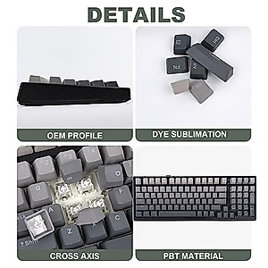 GEKUCAP Custom Keycaps, 123 Keys Gradient Grey Keycaps, PBT Double Shot Keycaps, Shine Through Backlit Keycaps, OEM Profile Keycap Set for Mechanical Keyboard 61/87/104/108 Cherry Mx Switches