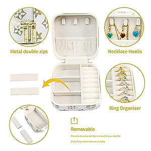 SANQIANWAN Luxury Leather Travel Jewelry Box for Women Mini Organizer Small Jewelry Portable Travel Case for Rings Earrings Necklace Multifunctional Storage Wedding Bridesmaids Wife Daughter Gift