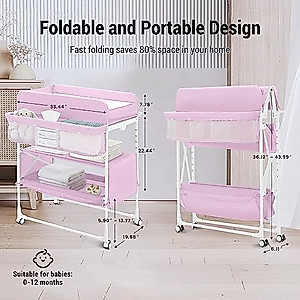 SEA PUNK Portable Baby Diaper Changing Table, Foldable Diaper Changing Tables, Waterproof Diaper Changing Pad, Height Adjustable Changing Diaper Station for Infant and Nursery, Mobile Changing Table
