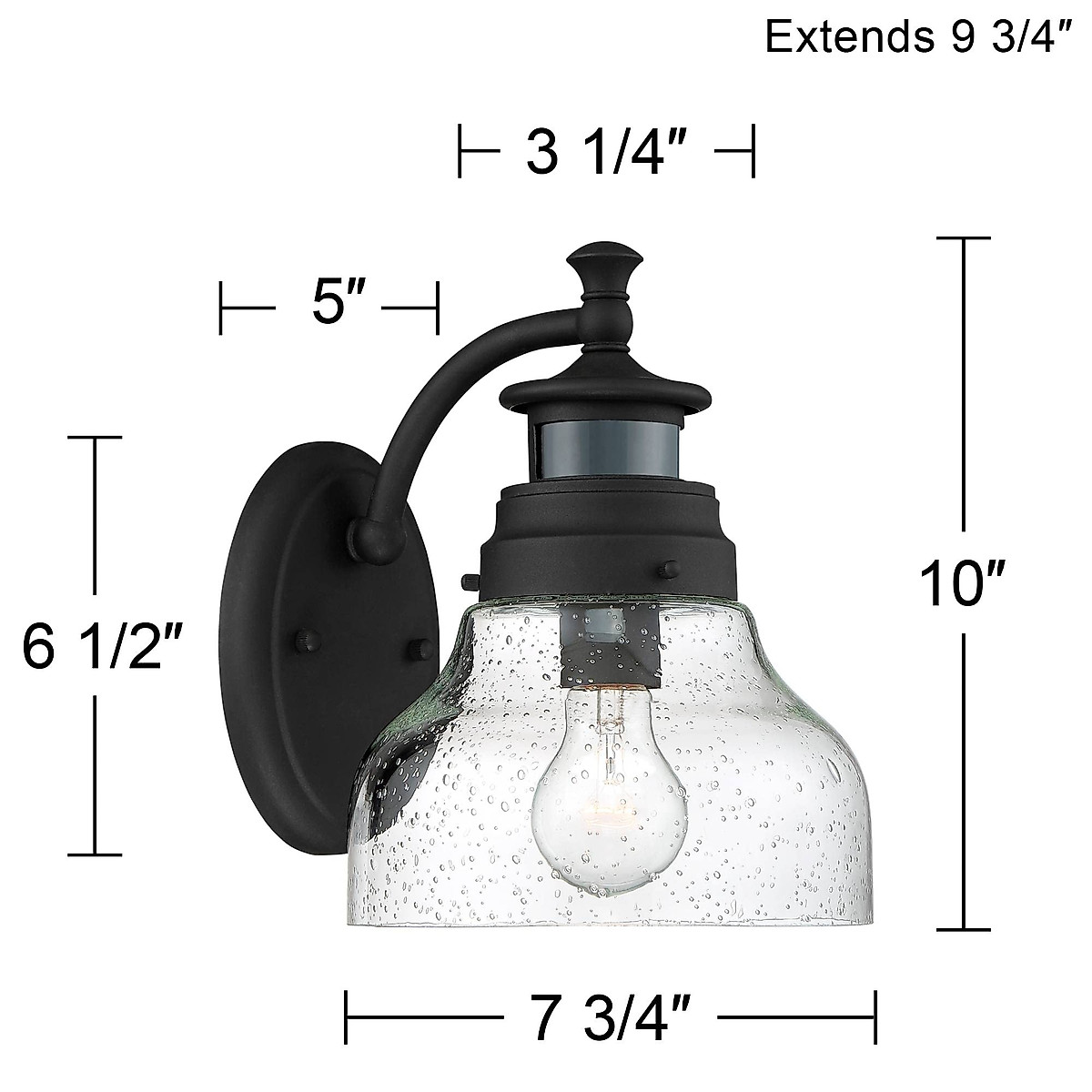 John Timberland Nobel Modern Outdoor Wall Light Fixture Black Steel 10" Clear Seedy Glass Motion Sensor Dusk to Dawn for Exterior House Porch Patio Outside Deck Garage Front Door Garden Home