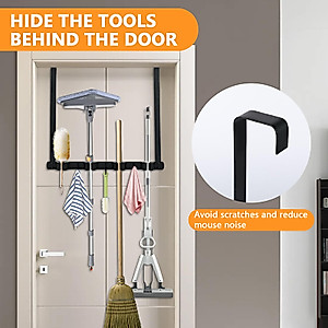 UKQRRTC Over The Door Broom Holder with Hooks Stainless Steel Broom Holder Wall Mount Space Saving Mop Broom Holder Easy to Install Mop and Broom Organizer for Laundry Room Garage Kitchen Bathroom