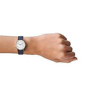 Skagen Women's Signatur Quartz Analog Stainless Steel and Leather Watch, Color: Blue/Rose Gold (Model: SKW2838)