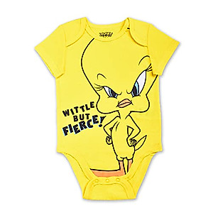 Warner Bros. Looney Tunes Boys’ 5 Pack Short Sleeve Bodysuit for Newborn and Infant – Yellow/Grey/Brown/White/Black