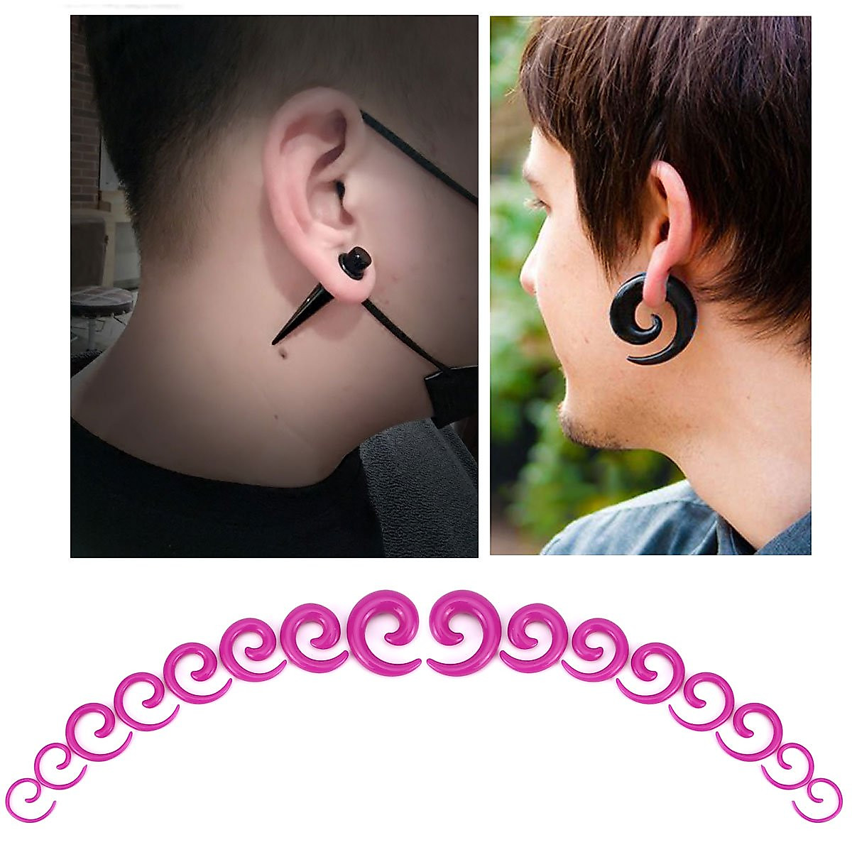 JDXN 64PCS Acrylic Gauge Kit Tapers + Heart Tunnels + Plug With O Ring + Spiral Tapers 14G-00G Stretching Set (Purple)