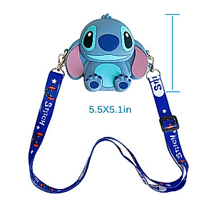 Kawaii Stitch Crossbody Bag with Adjustable Shoulder Strap, Handbag with Zipper Cute Anime Stitch Coin Wallet Purse Shoulder Bag Coin Pouch Accessories Money Bag for Students Teens Girls Boys -Blue