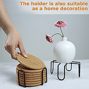 Coomin Coasters with Holder, 8pcs Absorbent Coasters for Drinks, Cotton Woven Farmhouse Coasters for Coffee Table, Suitable for Home Decor, Housewarming Gifts and Kinds of Cups