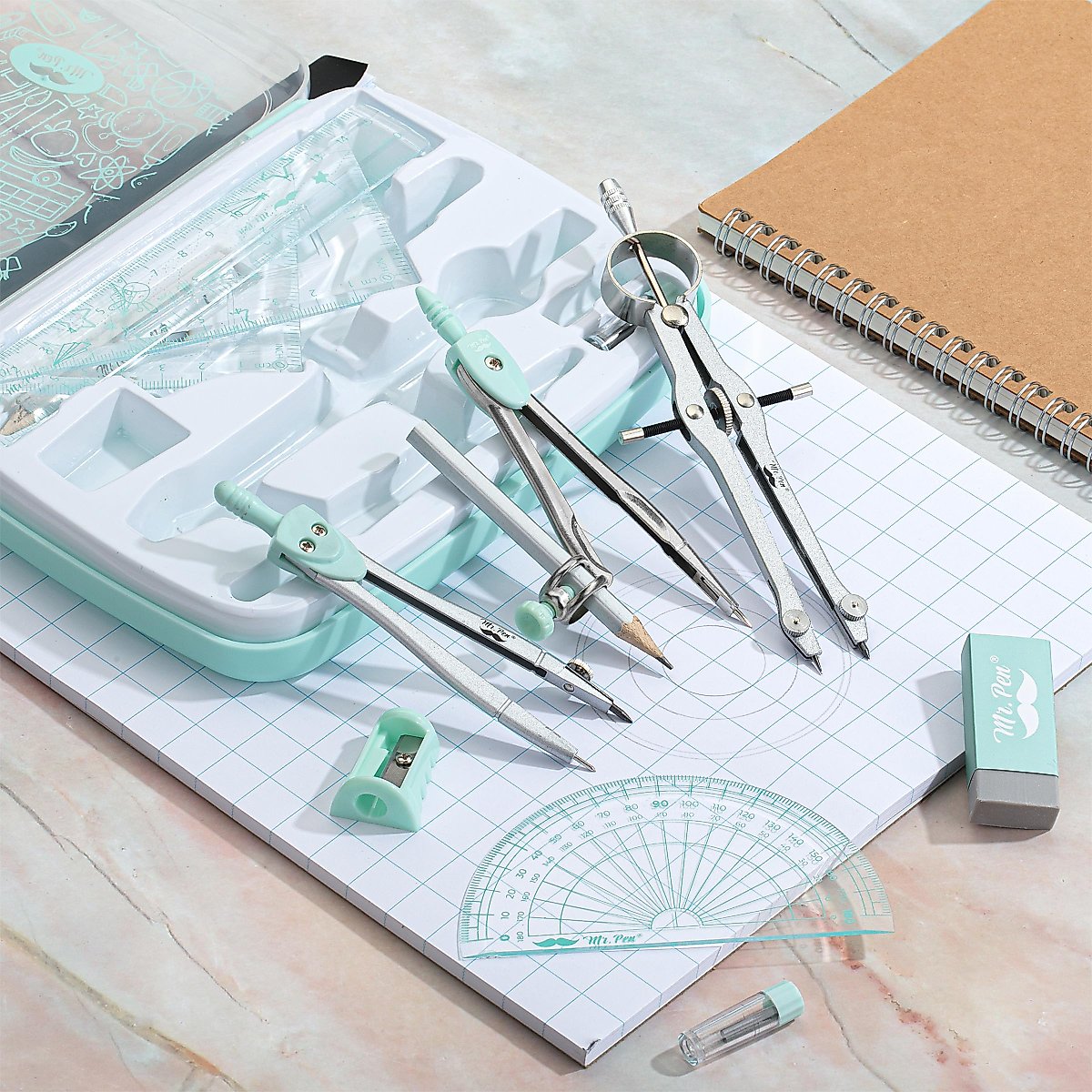 Mr. Pen- Geometry Set, 13 pcs, Compass for Geometry Compass, Geometry Kit Set with Shatterproof Storage Box, Math Compass, Geometry Set for School, Compass Math, Protractor and Compass Set