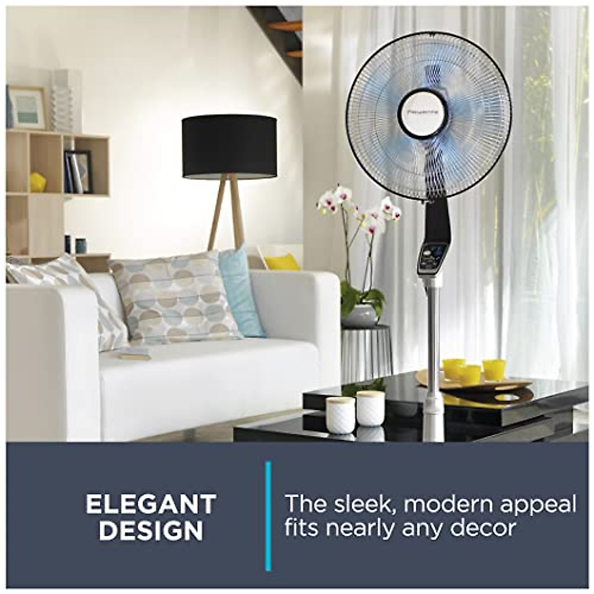 Rowenta Turbo Silence Standing Floor Fan with Remote 53 Inches Ultra Quiet Fan Oscillating, Portable, 5 Speeds, Indoor, Refresh Up to 23-Feet VU5670,Silver