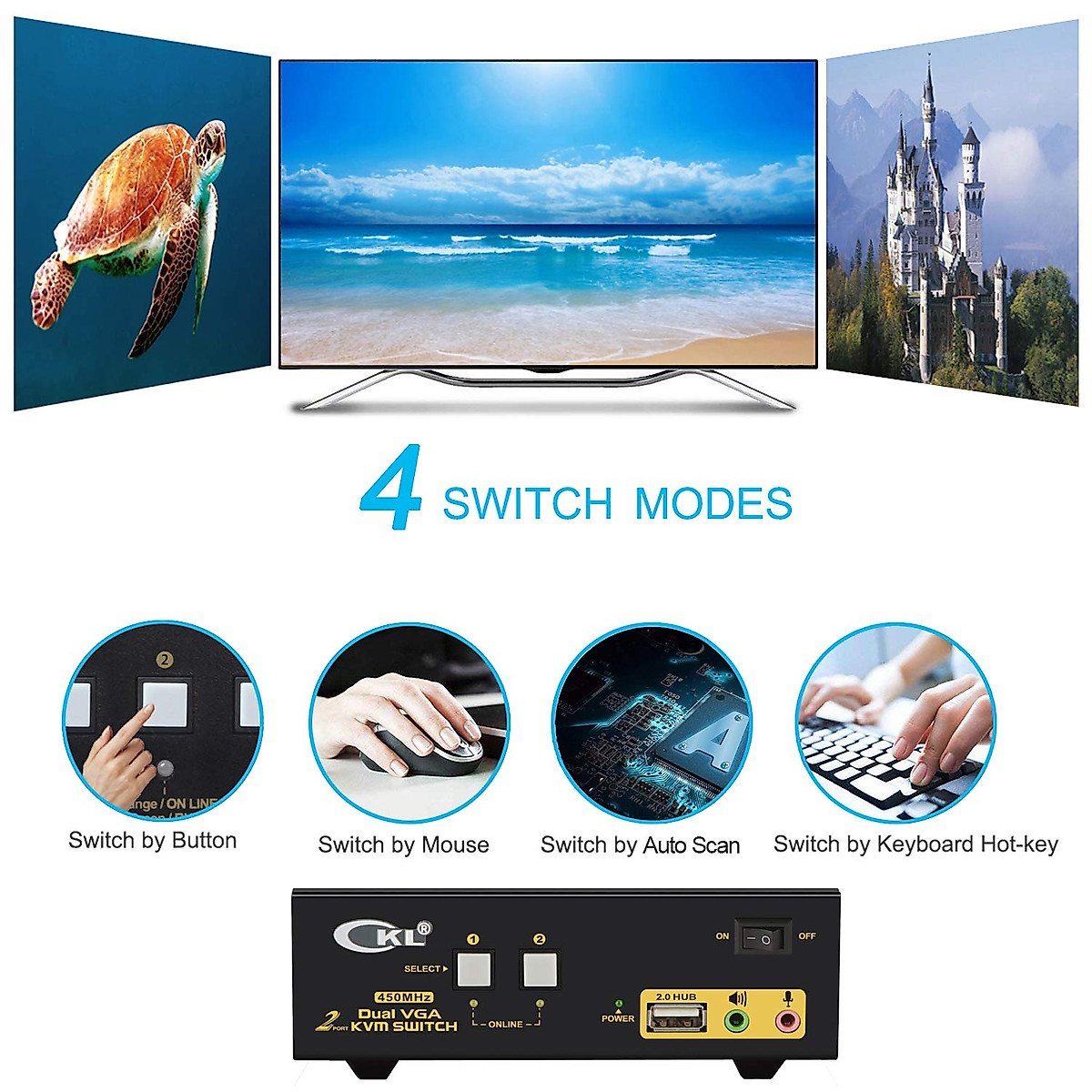 CKL VGA KVM Switch 2 Port Dual Monitor Extended Display (CKL-822UA)