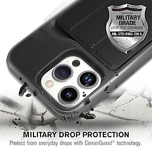 VENA vCommuteX Wallet Case for Apple iPhone 15 Pro Max (6.7"), (Magsafe Compatible, Military Drop Protection) Detachable Leather Cover Card Slot Holder with Kickstand - Space Gray/Black