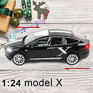 1:24 Scale Model X Alloy Car Model Diecast Toy Vehicles for Kids, Car Model Toy，Pull Back Alloy Car with Lights and Music,Gifts for Boys and Girls.(1:24 Model X~ Black)