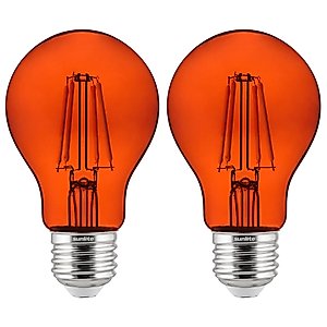 Sunlite 81085 LED Colored Filament A19 Light Bulb, 4.5 Watts, Medium E26 Base, 120 Volts, Transparent Orange, Dimmable, 320 Degree Beam Angle, UL Listed, 2 Count