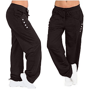 Sweatpants Women Drawstring Elastic Waist Loose Fit Crop Straight Pants Running Workout Casual Trousers