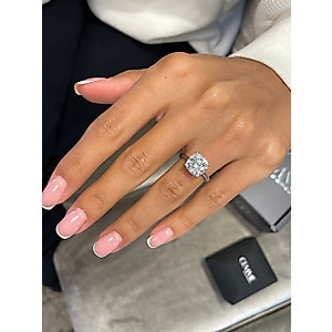 GLAM AND GEMS 2-3 Carat Cushion/Round/Emerald/Radiant Cut Moissanite Engagement Statement Wedding Band Ring for Women in 14k White Gold (D-E, VS1, White Gold, Created Moissanite