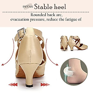 SWDZM Women Ballroom Dance Shoes Closed toe Latin Character Tango Perfermance Practice Dance Shoes,QJW7161-6CM Beige 9 US