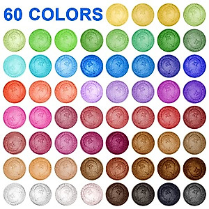 Mica Powder 60 Colors Mica Powder Epoxy Set Resin Pigment Powder Natural Pearlescent Color for Soap Making Epoxy Resin Dye Slime Pigment Nail Polish Cosmetic Pigment Powder Paint Powder Set.