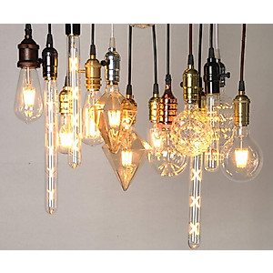 T300 Vintage LED Filament Bulb T300 6W Dimmable Vintage Edison Light Bulb Long Tubular Vintage LED Light,E26/E27 Medium Base,Amber Glass,Warm White 2300K,6W(40W Equivalent),Dimmable,Pack of 4