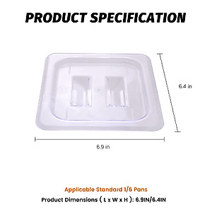 EASYROSE 6-Pcs Food Pan Lid 1/6 Size Clear Polycarbonate Hotel Pan Cover with handle