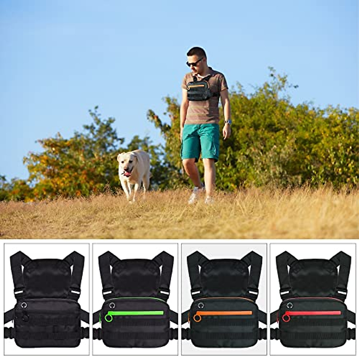 MJNUONE Outdoor Chest Bag For Men，Tactical Chest pack with Reflective, Lightweight Utility Chest Rig Bag with Extra Storage for Running Climb Cycling Hiking