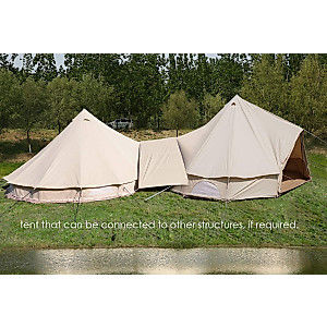 UNSTRENGH Large Beige Luxury 4-Season Camping Cotton Canvas Bell Tent Double Doors Camping Hunting Tent with Stove Jack Hole, Cable Hole