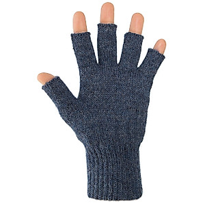 AndeanSun Darn Warm Alpaca Fingerless Gloves 2023 Updated US Sizing-Perfect Fit (Steel Blue Heather - 90% Alpaca, Large)