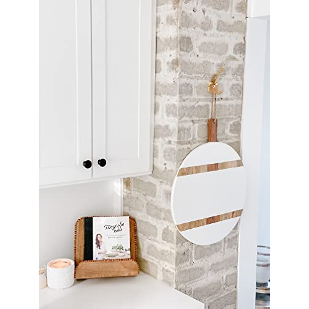 Mud Pie Large Round White/Natural Brown Wood Serving Paddle Board 25 1/5" x 20"