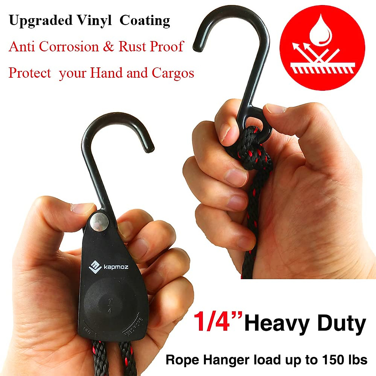 Kayak Tie Down Straps Canoe Bow and Stern Heavy Duty Cargo Ratchet Pulley Rope Hanger (Black Sleeve Elite, 12 Feet,2pack)