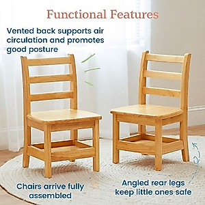 ECR4Kids Three Rung Ladderback Chair with Storage, 12in Seat Height, Classroom Seating, Natural, 2-Pack