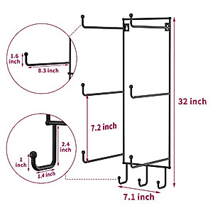 NPPLUS Largest Towel Rack for Bathroom, Towel Holder Wall Mounted with 3 Hooks for Hanging Towel Storage, Towel Organizer, Hand Towel Holder (Black)