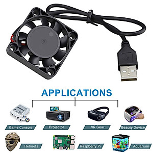 GDSTME 40mm USB Fan for VR Gear, Aquarium, Roku, Router, Raspberry Pi, Cosplay, Helmet Cooling Ventilation