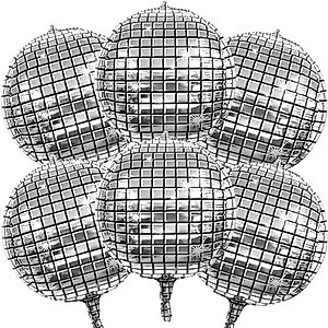 Disco Ball Balloons, 6 PCS, Disco Balloons, Disco Party Decorations, 22 Inch 4D Silver Disco Balloons, Disco Ball Decorations, Disco Ball Balloon, Disco Party Supplies, 70s 80s 90s Party Decorations