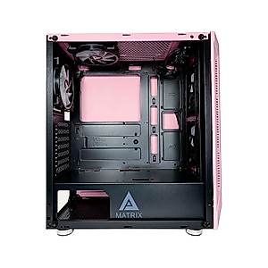 Apevia Matrix-PK Mid Tower Gaming Case with 1 x Tempered Glass Panel, Top USB3.0/USB2.0/Audio Ports, 4 x RGB Fans, Pink Frame