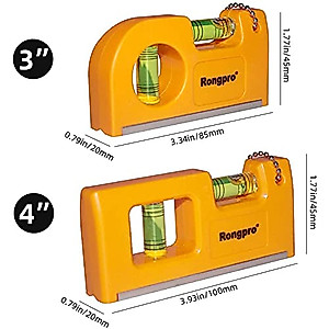 RONGPRO Magnetic Small Pocket Level Tool, Spirit Level Metal Keychain Hook Easy Carry and Storage, Premium Picture Hanging Tool with two Bubble - 2 pack