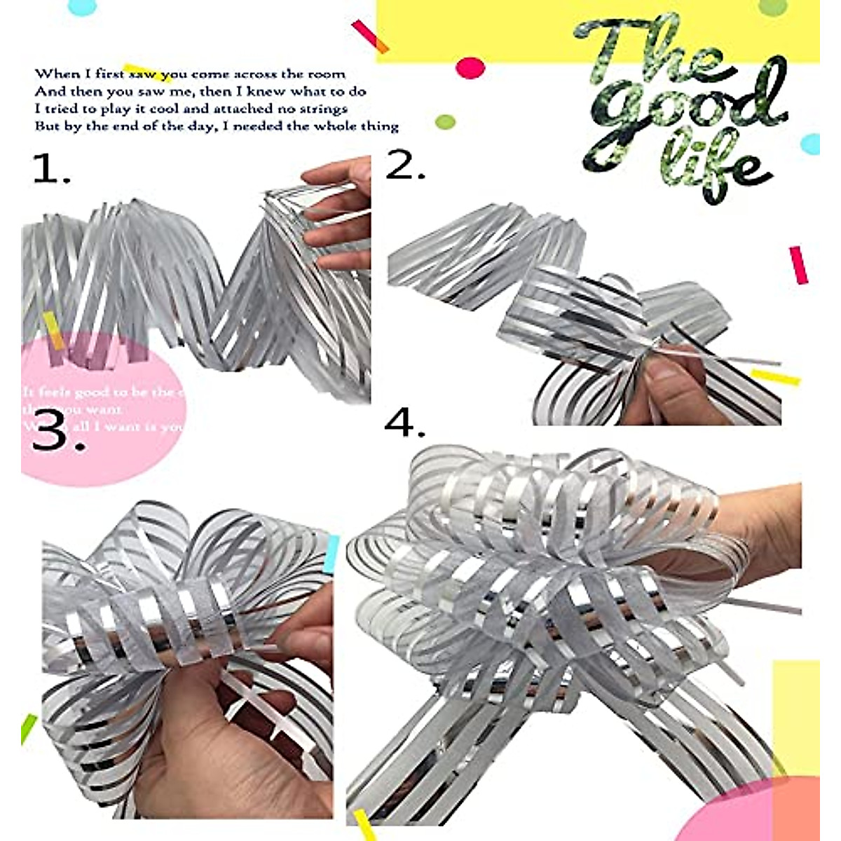 FQTANJU Pull Bow Mixed Color Large Organza Pull Bows Gift Wrapping Pull Bow with Ribbon for Wedding Present Baskets, 6 Inches,10 Pieces