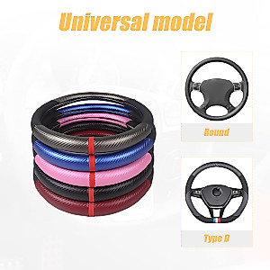 Carbon Fiber Car Steering Wheel Cover, Universal 15 inch Breathable Anti Slip Steering Wheel Covers, Car Interior Accessories for Men and Women, Fit for Most Car, Trucks, SVU (Black)