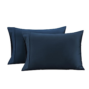 100% Organic Cotton Twin Sheet Set & Standard Pillowcases Set of 2 Combo- 300 Thread Count Long Staple Cotton Sheets,3 Pc Twin Size Sheets & Standard Pillowcases Sateen Sheets Breathable - Dark Denim