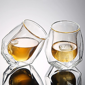 Gootus Whiskey Glass Set of 2 - Scotch Bourbon Glasses for Men, Hand Blown Double Walled Old Fashioned Glass with Premium Gift Box