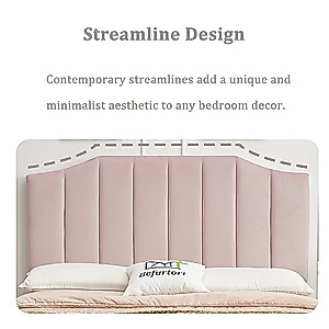 Befurtori Velvet Upholstered Queen Headboard, Tufted Headboard for Queen/Full, Modern Vertical Channel Design with Curved Tufted Solid Wood Head Board and Luxury Soft Padded, Pink