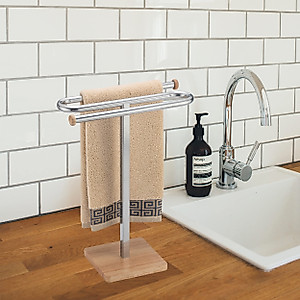 ZCDCP Hand Towel Holder Stand, S-Shape Countertop Towel Stand with Wood Base Freestanding Towel Rack for Bathroom