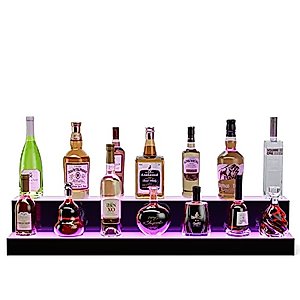 Oarlike LED Liquor Bottle Display Shelf 40 in 2 Step Acrylic Lighted Bar Shelf W/RF Remote Controller Home Commercial Bar Countertop Display Stand