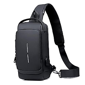 Wenini USB Charging Sport Sling Anti-Theft Shoulder Bag,one Shoulder Satchel Water-Repellent and Drop-Resistant Material, Black