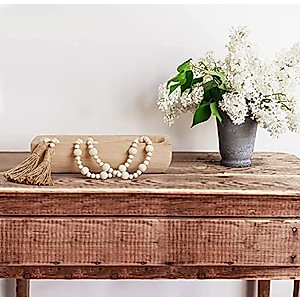 Warm Toast Designs - Wooden Dough Bowl with Stylish Wooden Bead Garland - Dough Bowls for Decor - Wooden Bowls for Decor Make a Beautiful Addition to your Home