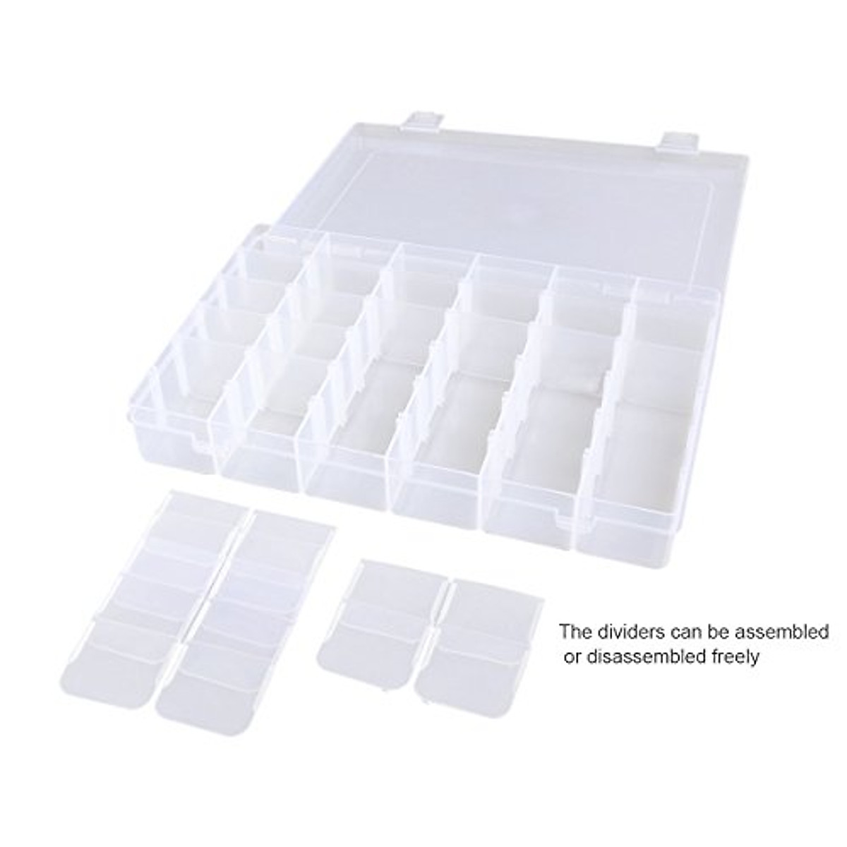 OULII Clear Plastic Jewelry Box Organizer Storage Container with Adjustable Dividers 36 Grids