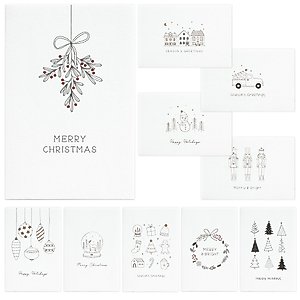 ZICOTO Beautiful Doodle Christmas Cards Set of 20 - Incl. Bulk Envelopes, Matching Stickers And Storage Box - Perfect to Send Warm Holiday Wishes to Friends and Family