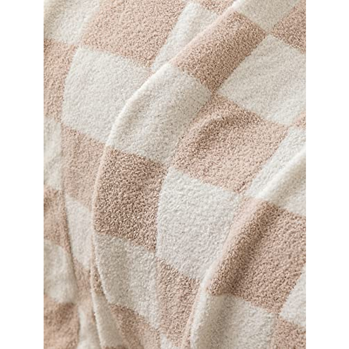 Ultra Soft Cozy Buffalo Checkerboard Grid Fluffy Microfiber Knitted Throw Blanket Lightweight Fleece Checkered Blanket for Sofa Couch Bed Travel Cream 51"X63"