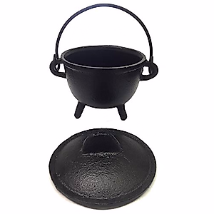 New Age Imports, Inc. Cast Iron Cauldron w/Handle & lid, Ideal for smudging, Incense Burning, Ritual Purpose, Decoration, Halloween Decoration, Candle Holder, etc. (Pot Style 4" Dia (BR90))