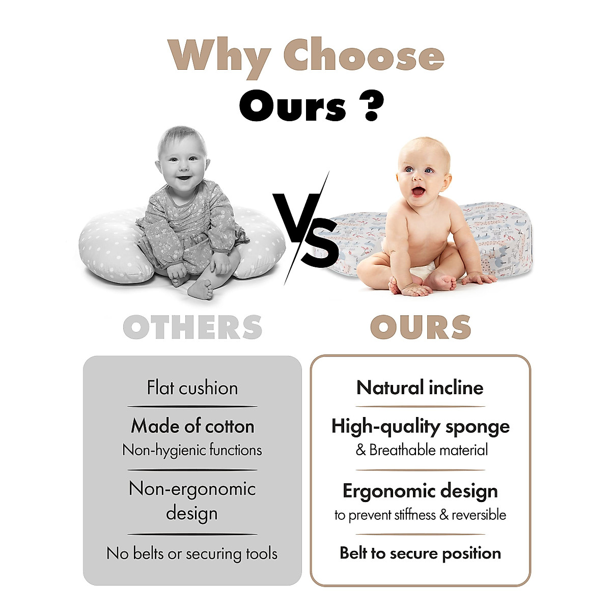 BABESTELLAR Natural Inclined Nursing Pillow | Hypoallergenic Pillow - Nursing Pillows for Breastfeeding | Pillow Lounger | Adjustable Nursing Pillow w/Waist Strap