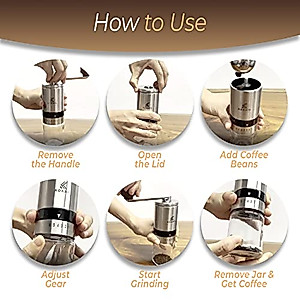 KOKAIL Manual Coffee Grinder | Hand Coffee Grinder with Crank Handle Wood Knob having 6 Adjustable Grind Settings, Includes Extra Glass Jar, Velvet Storage Bag, Spoon & Cleaning Brush