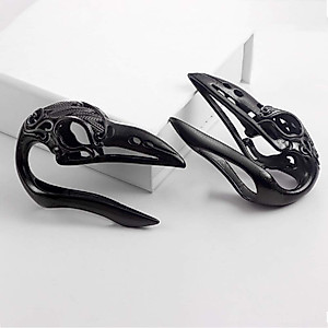 Casvort 2 PCS Black Halloween Eagle Ear Hanger Weight Stainless Steel Ear Gauges Body Jewelry Piercing Plug Pair Selling 5/8'' (16mm)